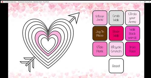 Digital PowerPoint Coloring Gross Motor Game- Valentines Day Heart Themed