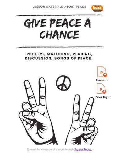 Peace Is ... Activities. PPTx. Discussion. Songs. Poetry. Writing. ELA ...