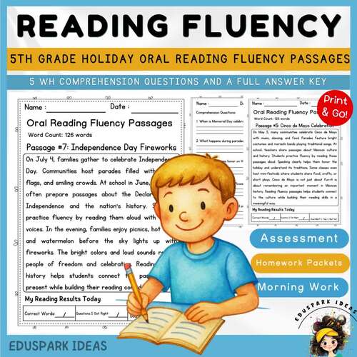 5th Grade Holiday Oral Reading Fluency Passages with Comprehension ...