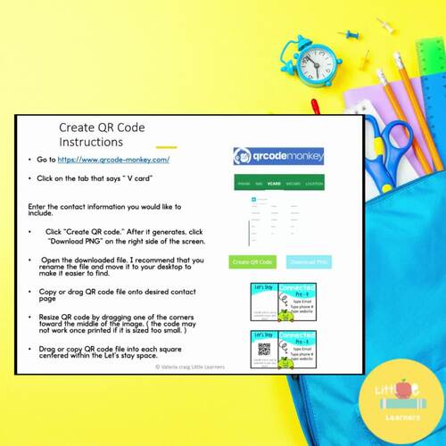 Editable Teacher Contact Cards with QR code by Valeria craig little ...