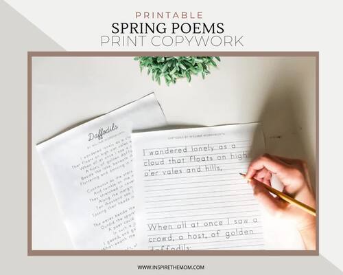 Spring Poems Print Copywork, Handwriting Practice by Inspire the Mom