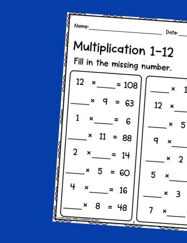4th of July Multiplication | Missing Number Facts 1–12 | Independence ...