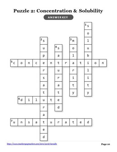 High School Science Chemistry Solutions & Acids Crossword Puzzle With ...
