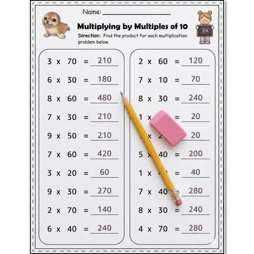 Multiplying by Multiples of 10, 100 & 1000 Math Worksheets Bundle