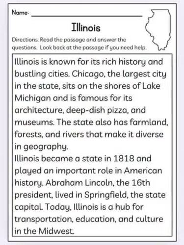 Illinois Reading Comprehension Passages and Questions by SproutandSparkle