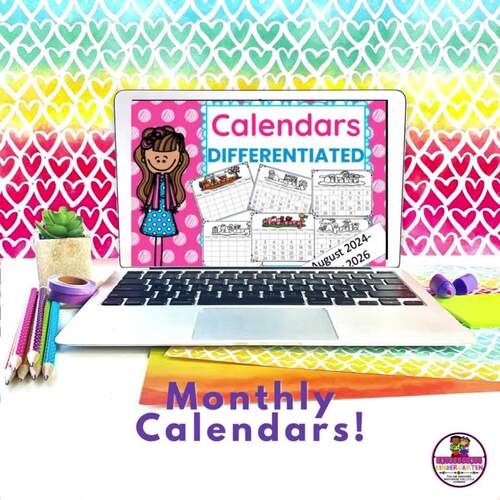 Kindergarten Monthly Calendar 2025-2026 Editable Traceable Yearly Updates