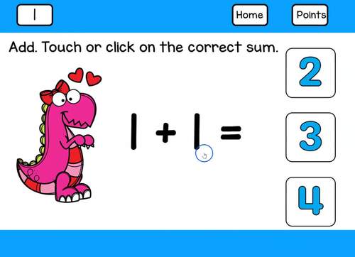 Adding Doubles and Doubles Plus 1 Valentine Dinosaurs for Google Classroom™