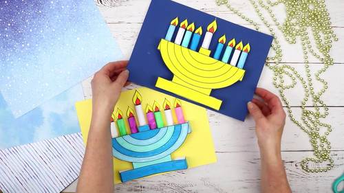 3D Menorah Craft and Hanukkah Cards by Kids Craft Room | TpT