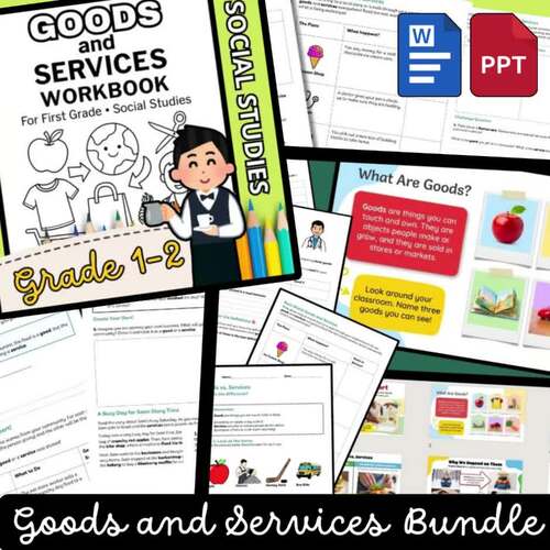 Goods and Services Sort 2nd Grade Kindergarten Worksheets and Slides Bundle