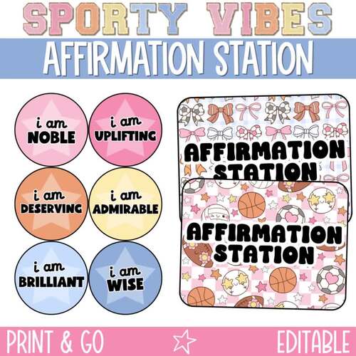 Sports Affirmation Station Classrooms Editable Sporty Varsity Classroom ...