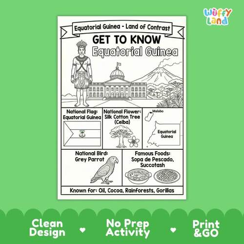 Equatorial Guinea Geography Worksheet Coloring Page Country Study Activity