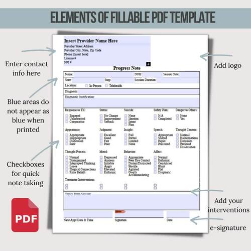 Progress Notes for Mental Health Clinicians, Printable & Fillable PDF