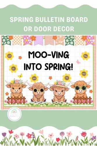 Highland Cow Spring Bulletin Board Door Decor March April Classroom ...