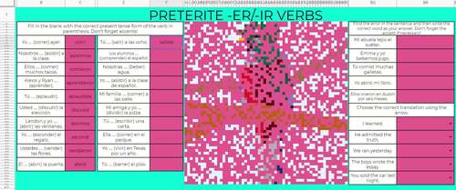 Preterite ER IR Verbs Digital Mystery Picture | Spanish Pixel Art