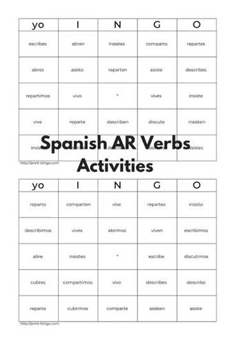 Spanish AR Present Subjunctive Verbs Activity: Bingo by Real Life Language