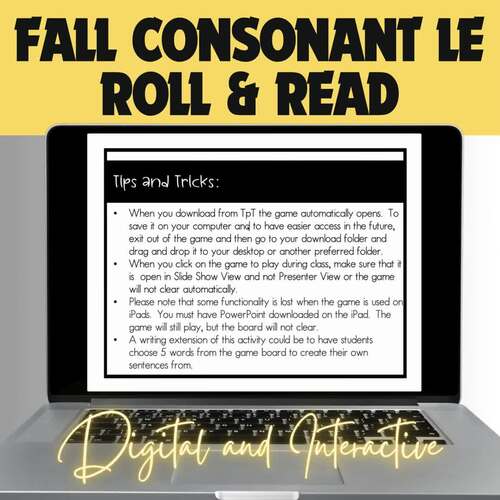 Fall Roll & Read Multisyllabic Consonant LE Words & Sentences Digital ...