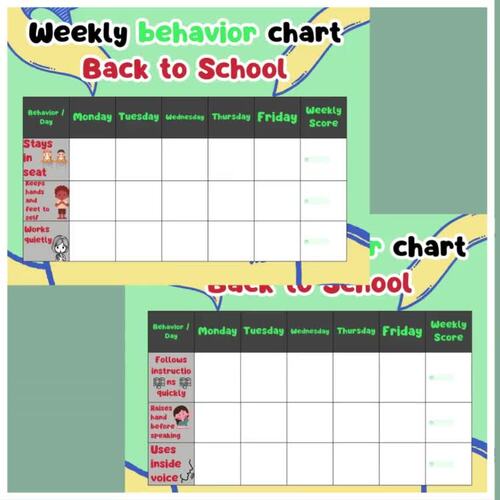 Weekly calendar management Back to School behavior chart | TPT