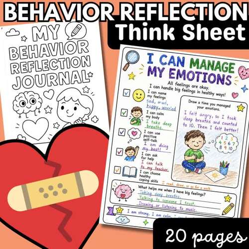 Think Sheet Behavior Reflection Restorative Practice SEL Journal (PBIS ...