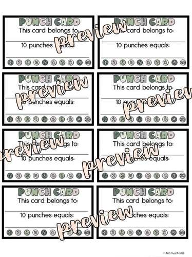 Behavior Punch Cards Editable - Greenery by Anh Huynh | TPT