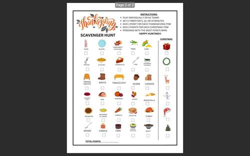 THANKSGIVING DAY SCAVENGER HUNT by Johnson Printables | TPT