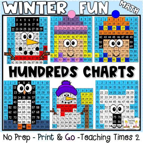 Hundreds Chart- Winter | MATH CENTERS | MATH REVIEW I COLOR BY NUMBER