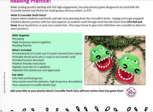 Crocodile Tooth Fairy I game companion-UFLI, tiered & sight words ...