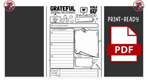 World Teachers' Day Gratitude Journal Sheet for Students | Grades 3-8