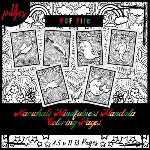 Narwhals Mindfulness Mandala Coloring Pages, Sea Animals Coloring ...