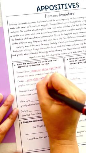 Appositives Worksheets (Expository Writing) | Grades 4-6 | TPT