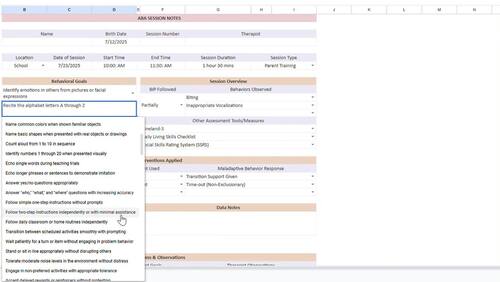 ABA Session Notes Template BCBAs RBTs Applied Behavior Analysis Printable