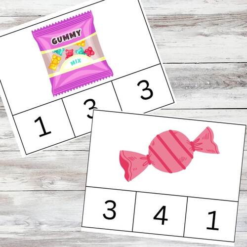 Candy Counting Clip Cards Activity Pre-K Kinder Math Centers- Number ...