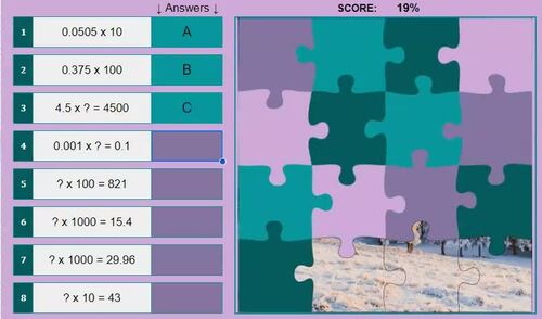 Multiply and Divide Decimals by 10, 100, 1000 Winter-Themed Activity