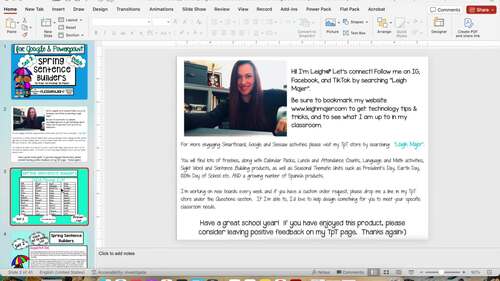 Set 2 Spring Sentence Builders for Google & PPT - Primer Dolch List