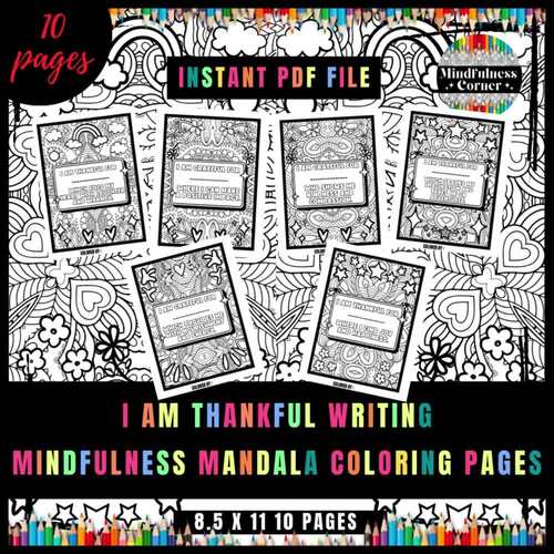 I Am Thankful Writing, Mindful Coloring Sheets, 3rd Grade by ...