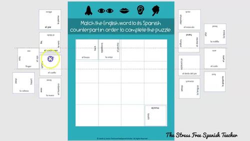 Spanish DIGITAL Vocabulary Puzzles CUERPO body Vocabulary | TPT