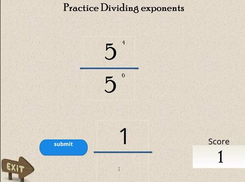 Practice dividing exponents - Digital Activity - Instant Feedback - Mastery
