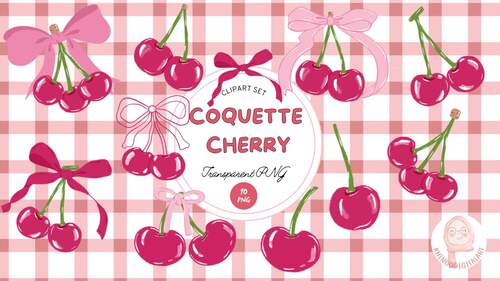 Coquette Cherry With Pink Ribbon Bow, Cherry PNG, Clipart by ...