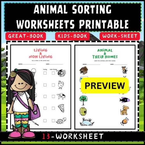 Animal Sorting Worksheets Printable for kids by Lib Anatomy school
