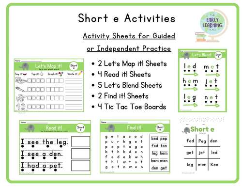Short Vowel CVC Worksheets - Short e - NO PREP by The Early Learning Place