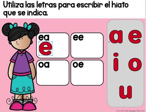 Hiatos en español DIGITAL Seesaw Google Slides in Spanish Actividades