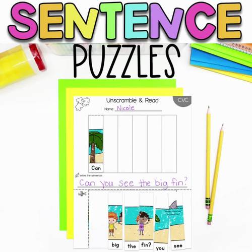 Build a Sentence Puzzles CVC Words | Decodable Passages | Phonics ...