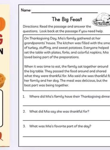 Thanksgiving Reading Comprehension Passages with Activities by ...