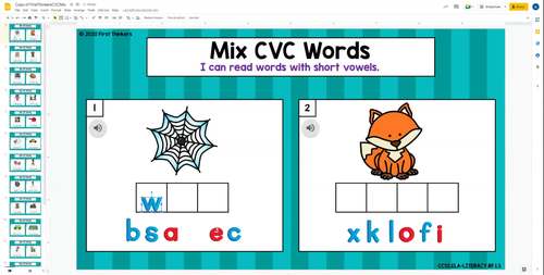Short Vowel Mix CVC Phoneme Grapheme Mapping Google Slides Seesaw Printable