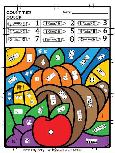 Number Sense Subitizing Color by Number Worksheets Thanksgiving ...