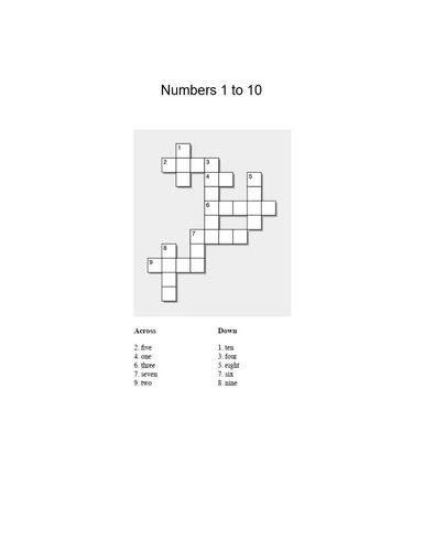 French Numbers 1 to 10 Crossword by Real Life Language | TPT