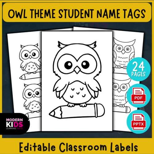 Owl Theme Student Name Tags and Labels - Editable PPTX | TPT