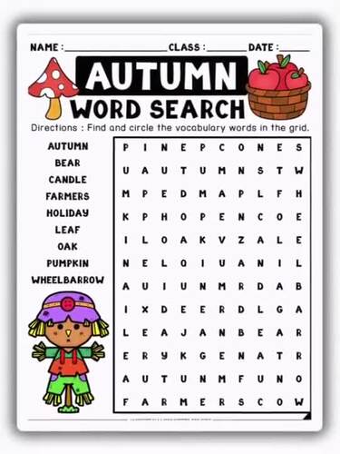 AUTUMN WORD SEARCH PUZZLES | FALL VOCABULARY FUN | PRINTABLE | ACTIVITIES