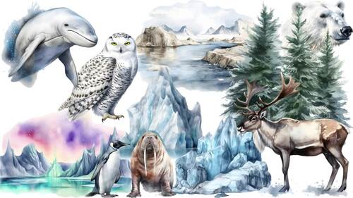 Watercolor Arctic Elements Clipart Set of 21 Files by ArtisticTimberStudio