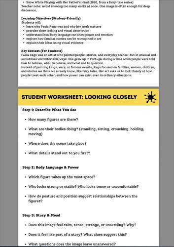 Paula Rego Art History Visual Analysis Lesson + Worksheet for Grades 8+