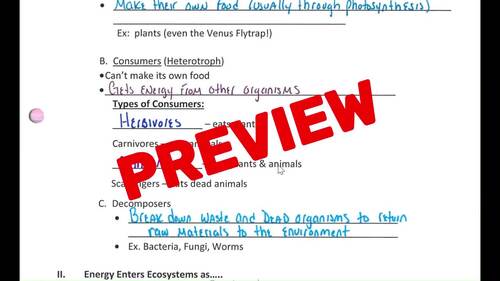 Living Environment / Biology Ecology Unit Notes, Key and Vocab | TPT